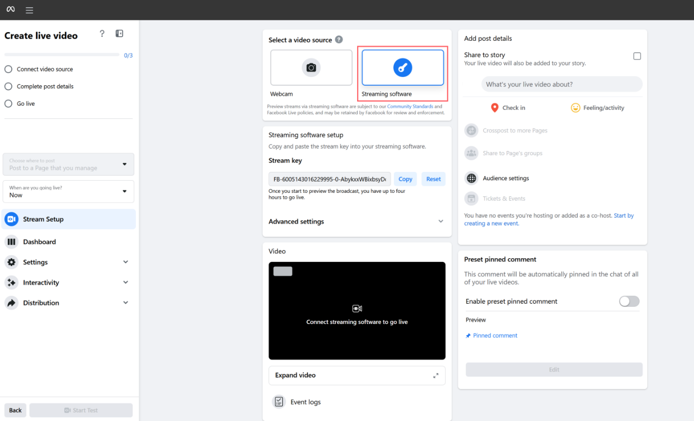 Setup with Facebook live – Support