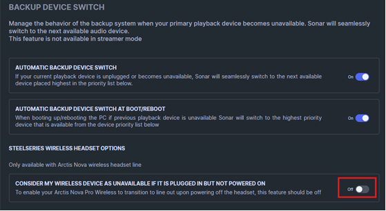 Backup device switch feature – Support