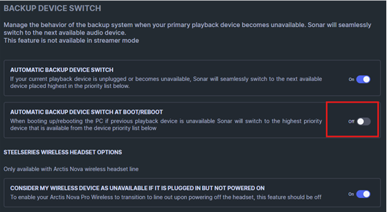 Backup device switch feature – Support